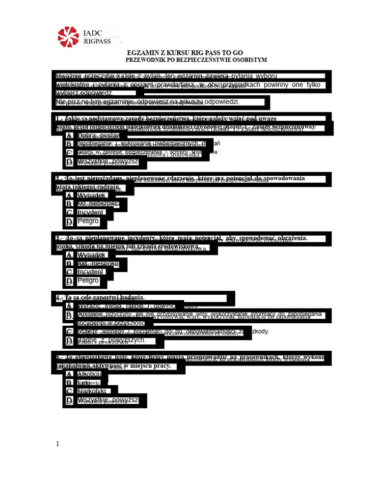 Egzamin Z Kursu Rig Pass | PDF