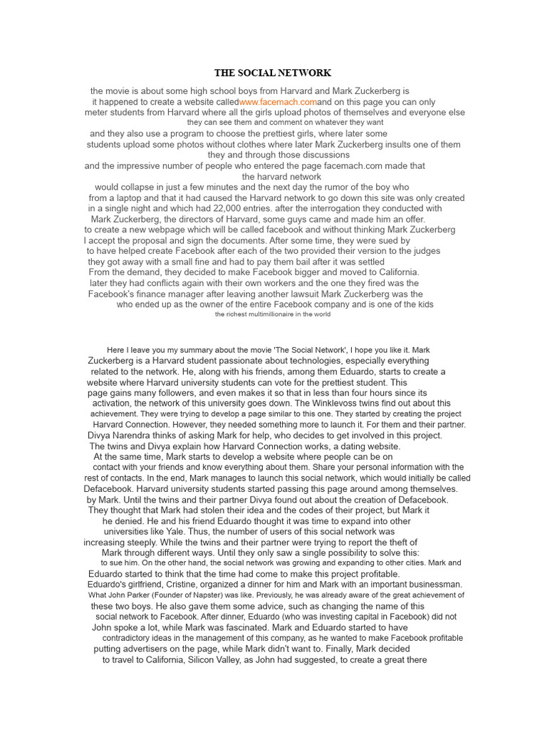 Movie Social Network | PDF | Mark Zuckerberg