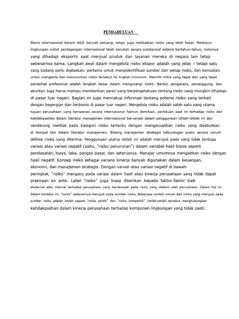 Jenis Risiko Dalam Bisnis Internasional | PDF