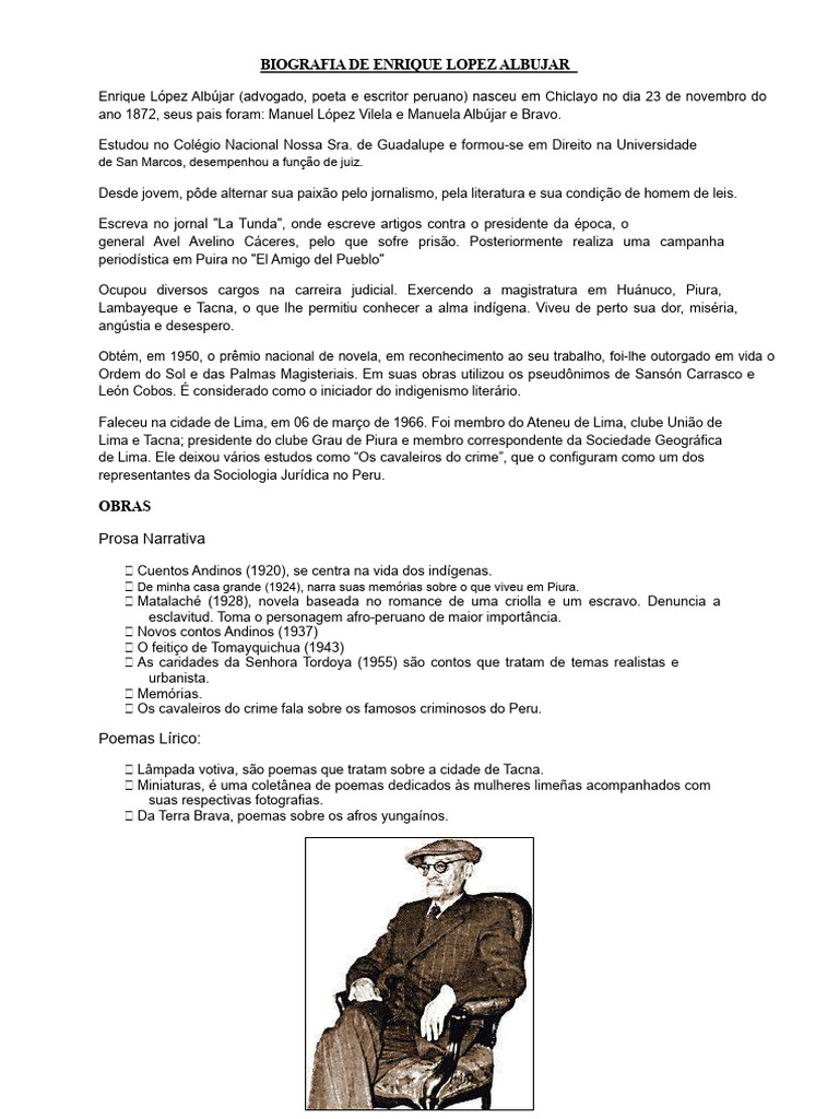 Biografia de Enrique López Albújar | PDF | Peru | Lima