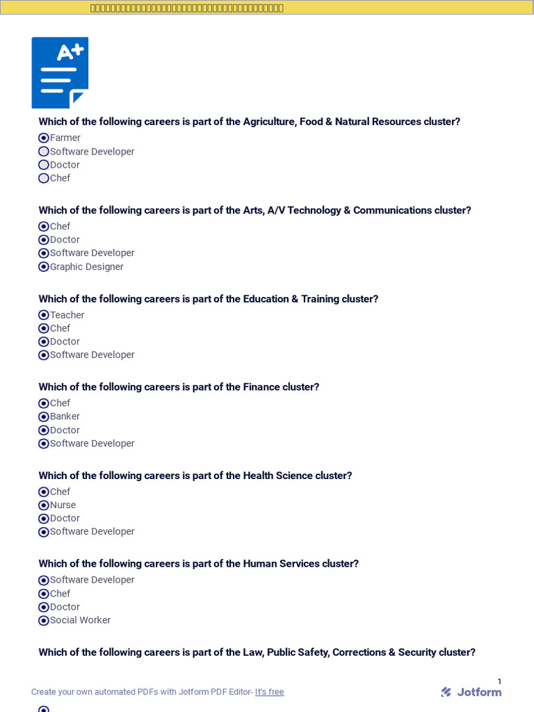 Career Cluster Knowledge Quiz | PDF