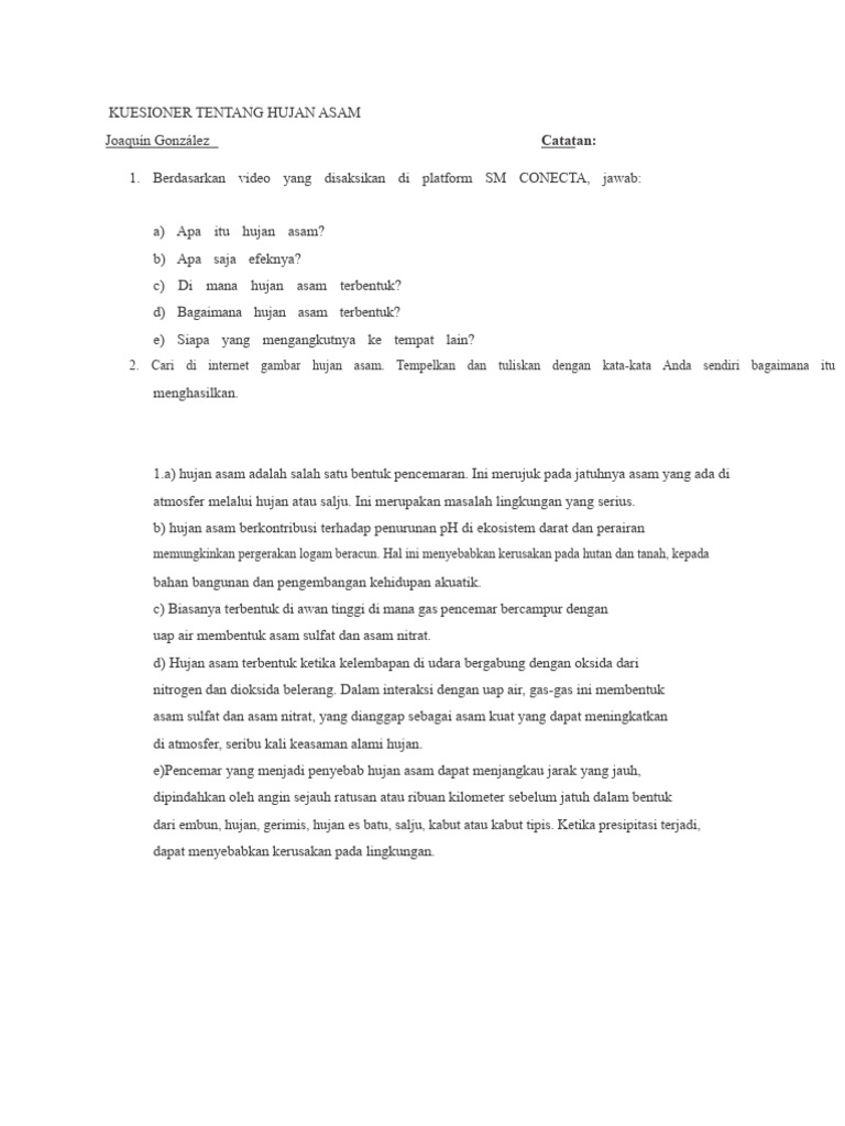 Kuesioner Tentang Hujan Asam | PDF