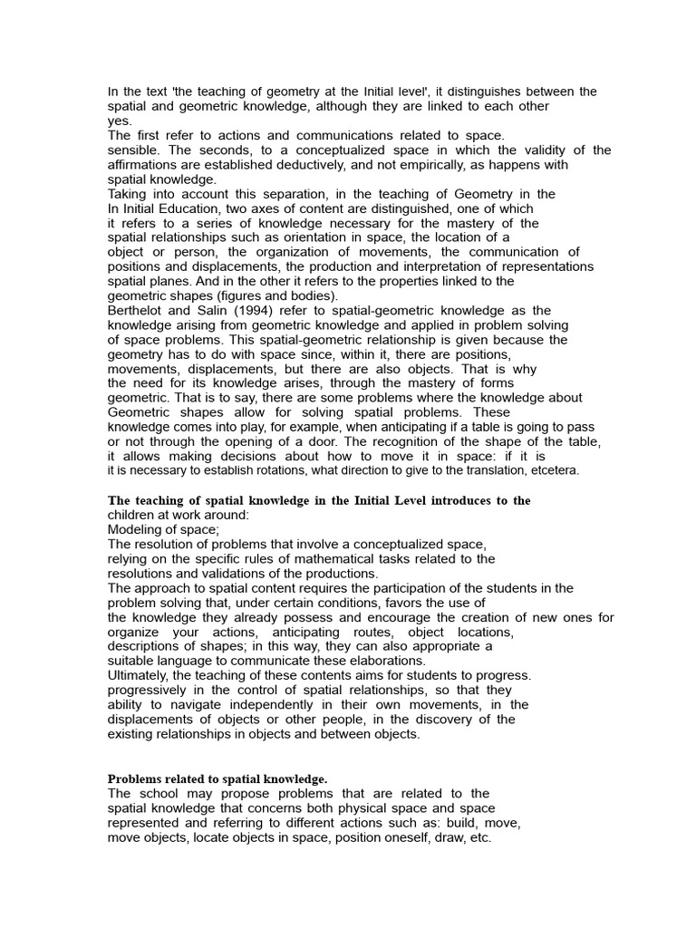 Teaching Spatial and Geometric Knowledge | PDF | Geometry | Space