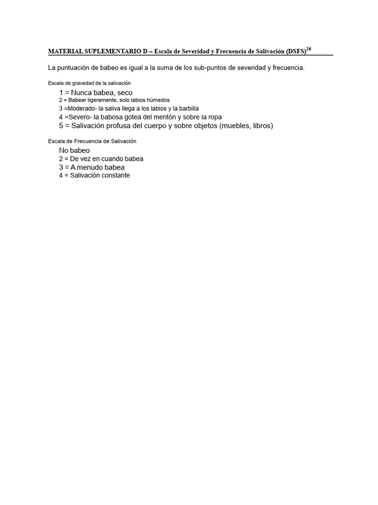 Escala de Severidad y Frecuencia de Salivación (ESFS) | PDF