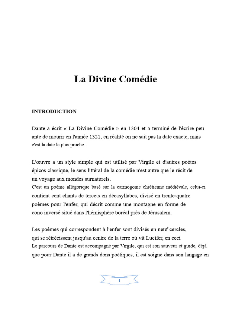 Analyse de La Divine Comédie de Dante | PDF | Divine Comédie | Enfer ...