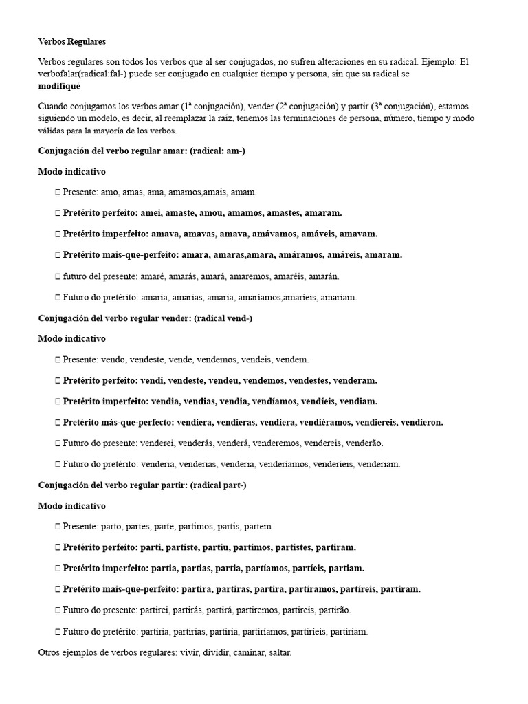 Conjugación de Verbos Regulares e Irregulares | PDF | Verbo ...