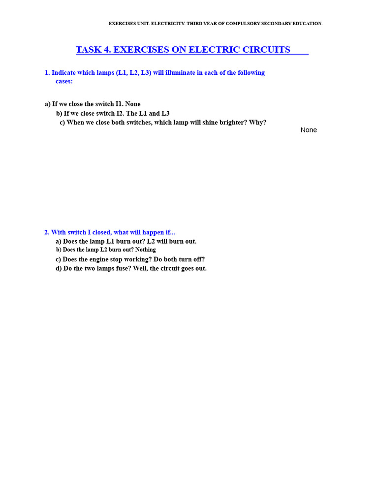 Electric Circuit Exercises for Students | PDF