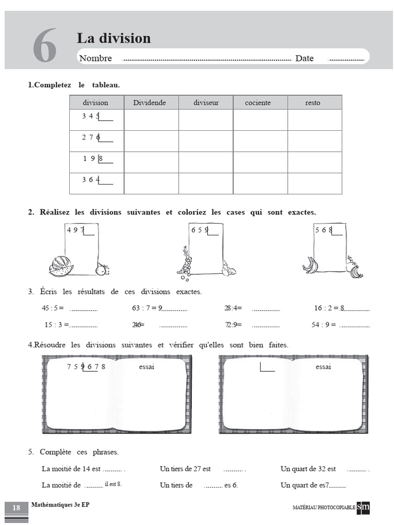 Exercices de division pour 3e EP | PDF | Échecs | Théorie (échecs)