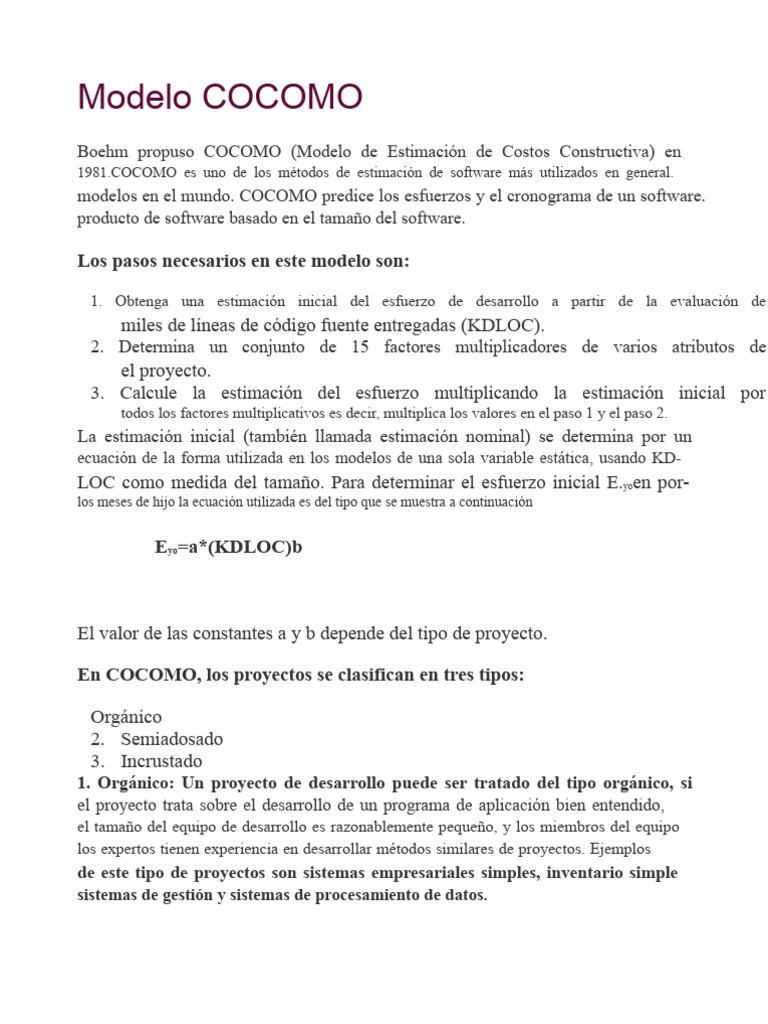 Modelo Cocomo | PDF | Software | Ingeniería de software