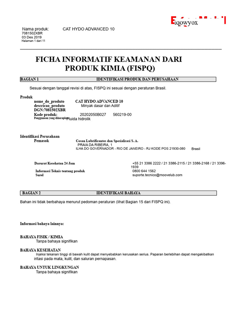 FISPQ CAT HYDO ADVANCED 10 7081502XBR | PDF