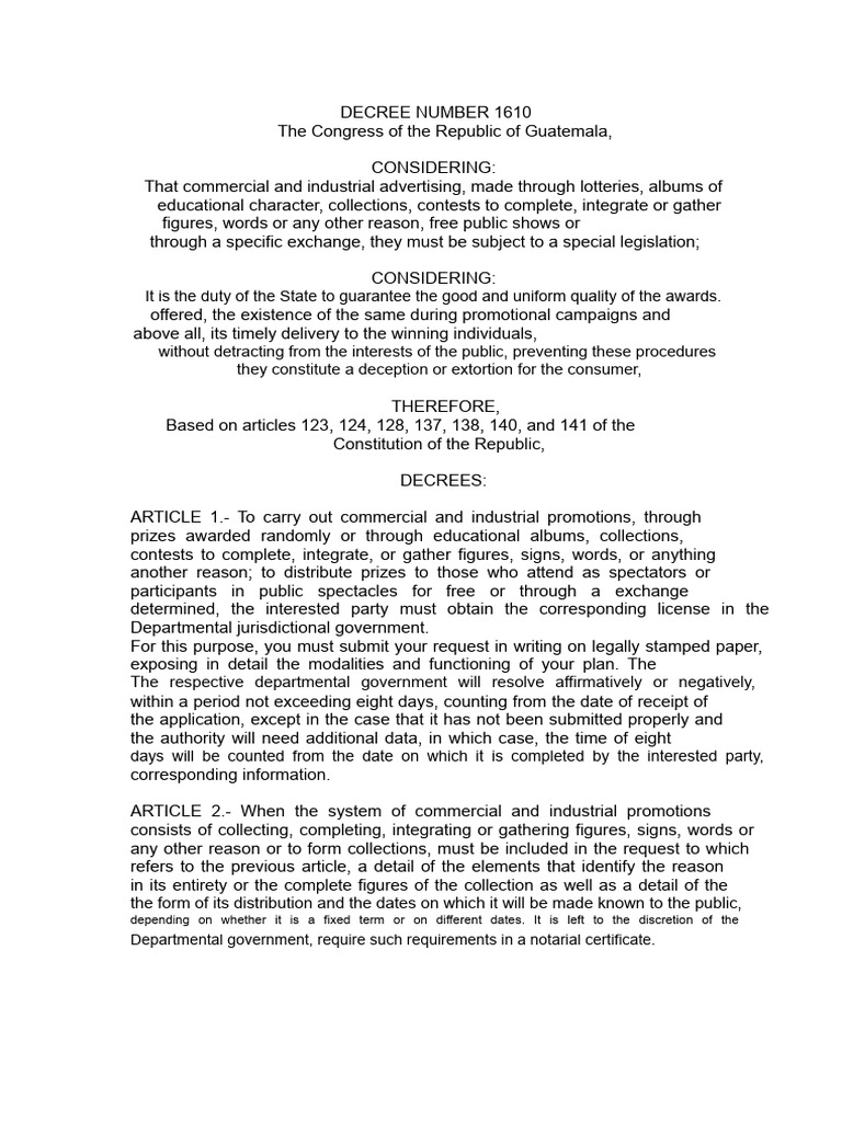 Law of Raffles, Lotteries, and Shows | PDF | Decree | Government