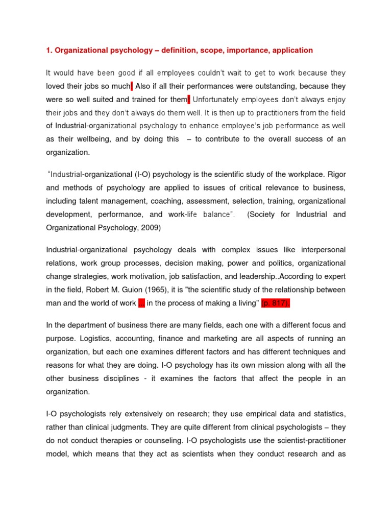 LORA 1. Organizational Psychology - Definition, Scope, Importance ...