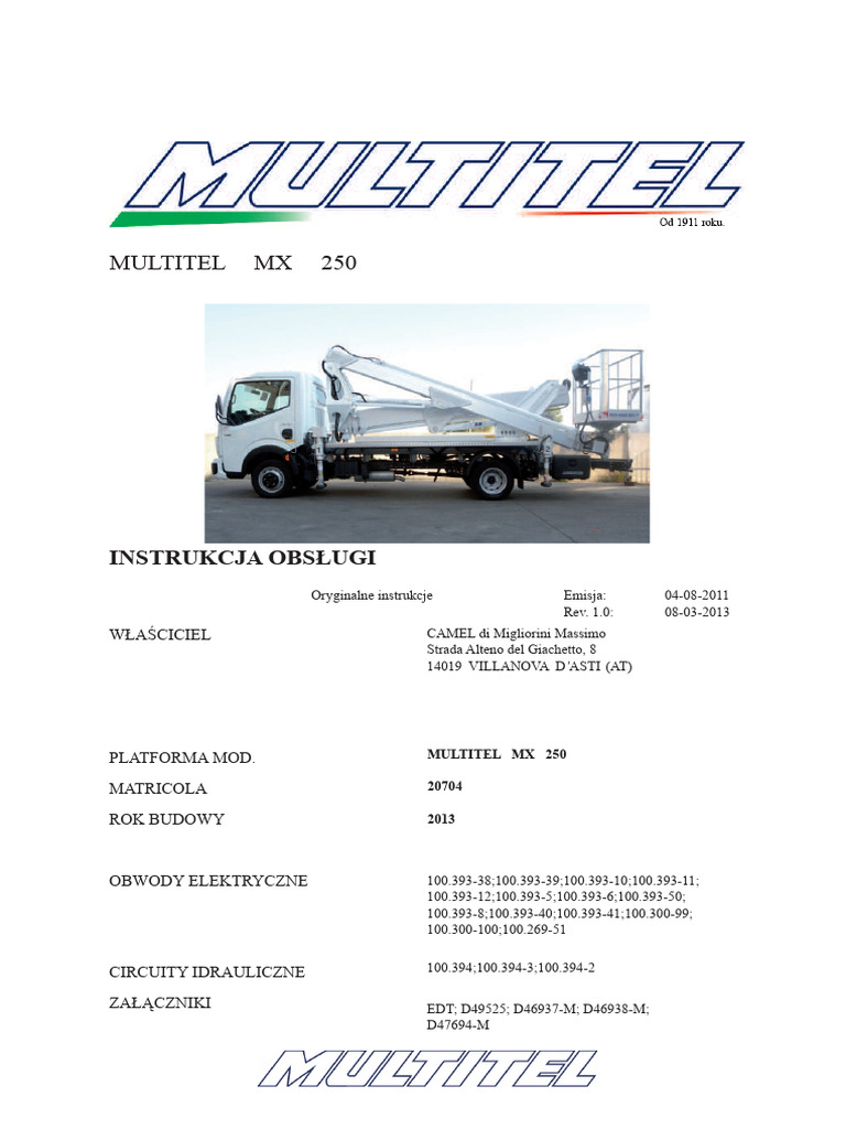 Multitel Platforma-25-Mt-Ręczne Instrukcje mx250 | PDF