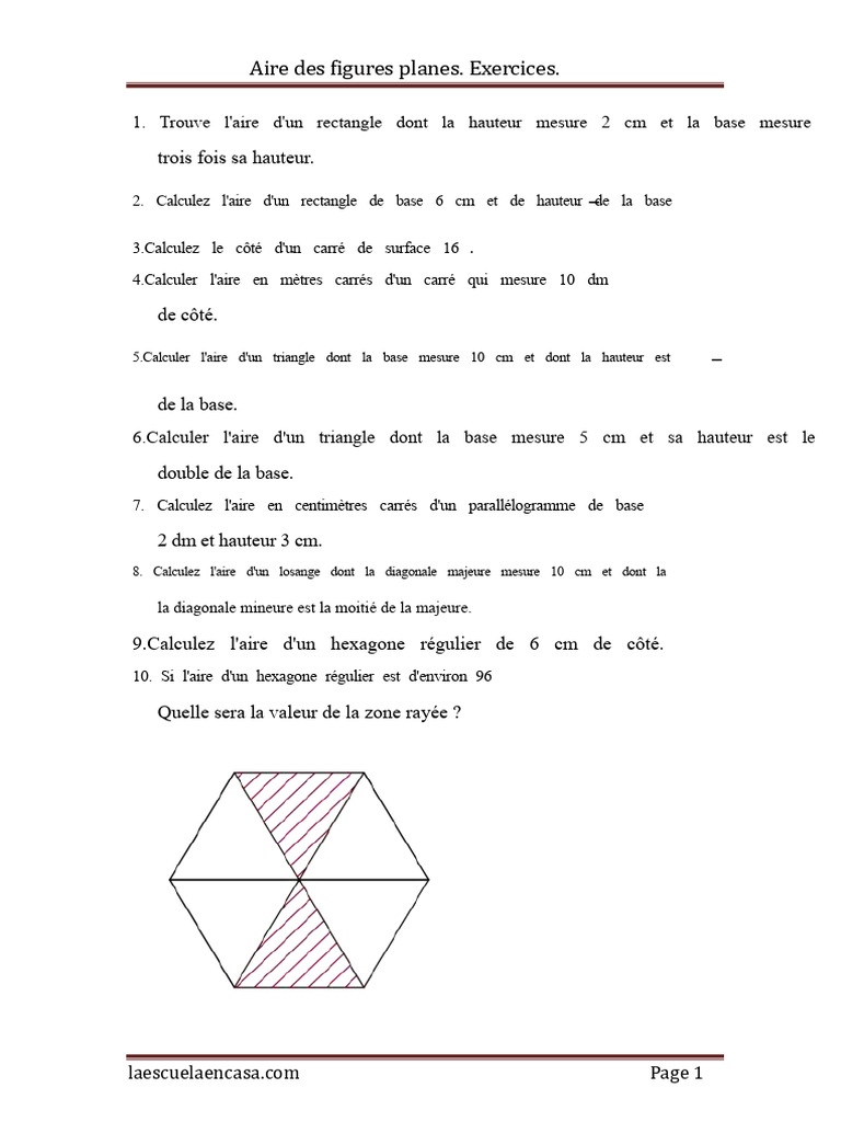 Aires de Figures Planes. Exercices PDF | PDF | Zone | Cercle