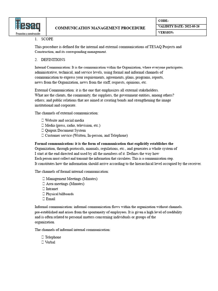 Communication Management Procedure Guide | PDF | Communication ...