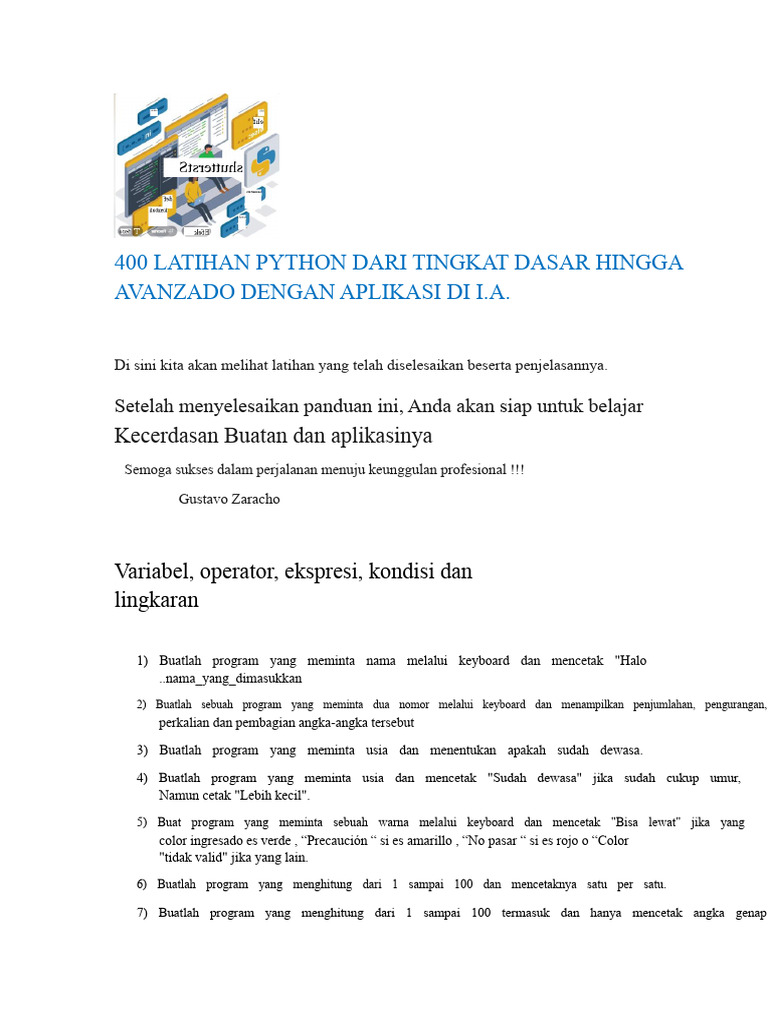 400 Latihan Python Dari Tingkat Dasar Hingga Lanjut Dengan Aplikasi Di I | PDF