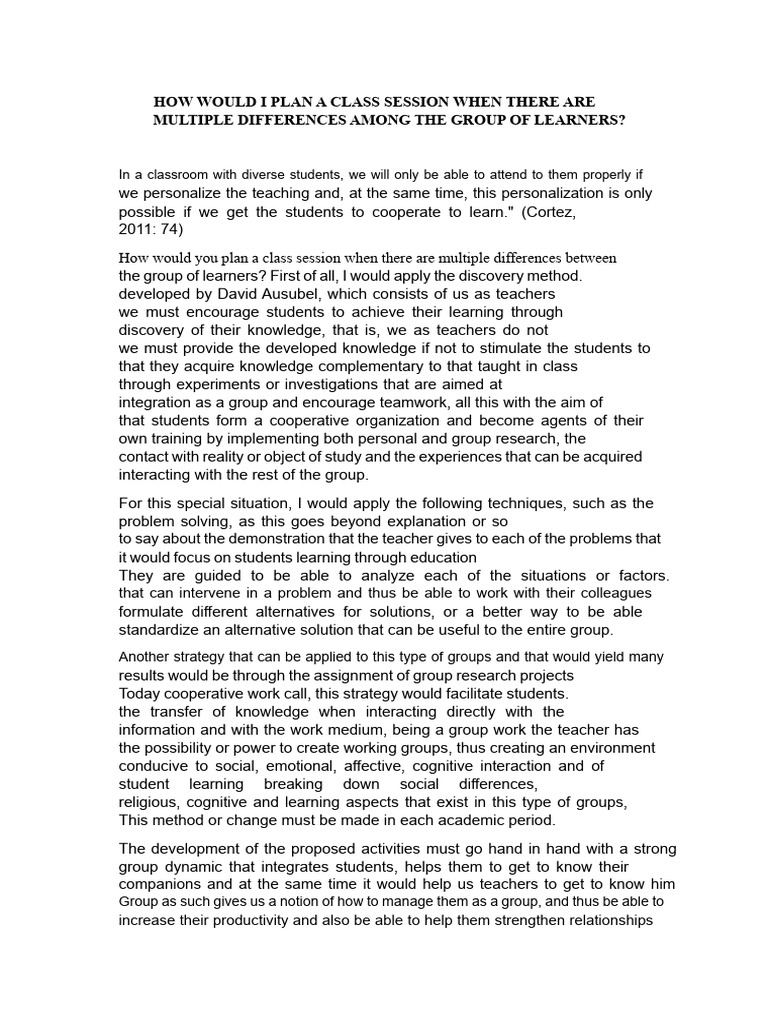 How To Plan A Class Session When There Are Multiple Differences Among ...