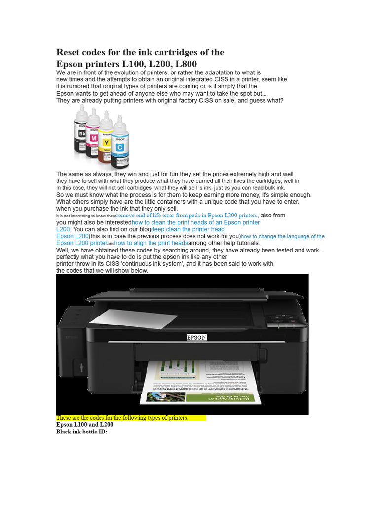 Epson Printer Ink Reset Codes Guide | PDF | Printer (Computing) | Printing
