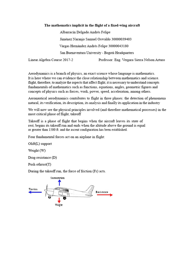 Mathematics in The Flight of A Fixed-Wing Aircraft | PDF | Lift (Force) | Flight