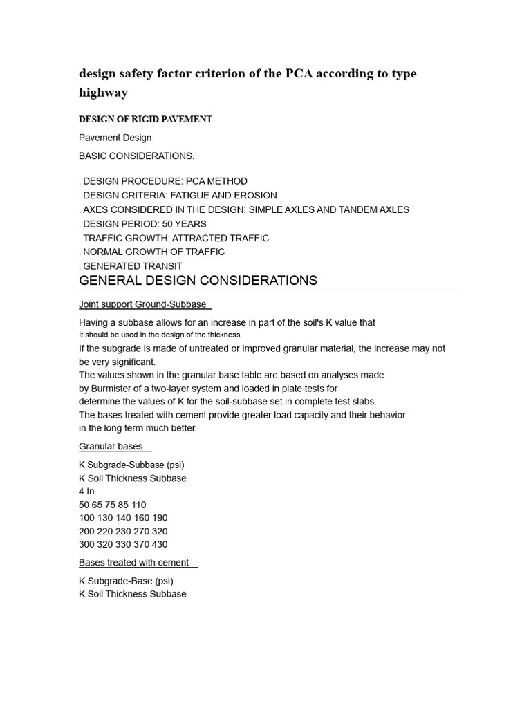 Design Safety Factor Criterion of The PCA According To The Type of Road ...