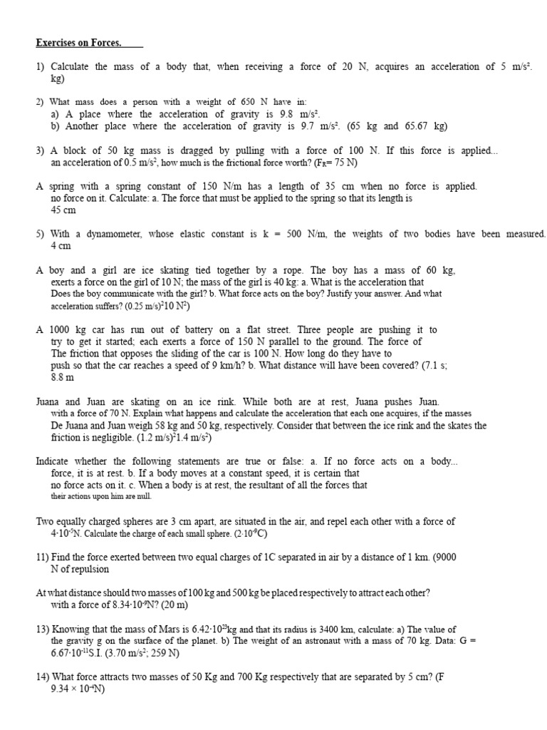 Force Exercises FyQ 3 ESO | PDF | Force | Acceleration