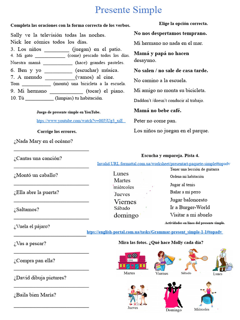 Actividades en Presente Simple Con Ejercicios de Audio y Práctica de ...