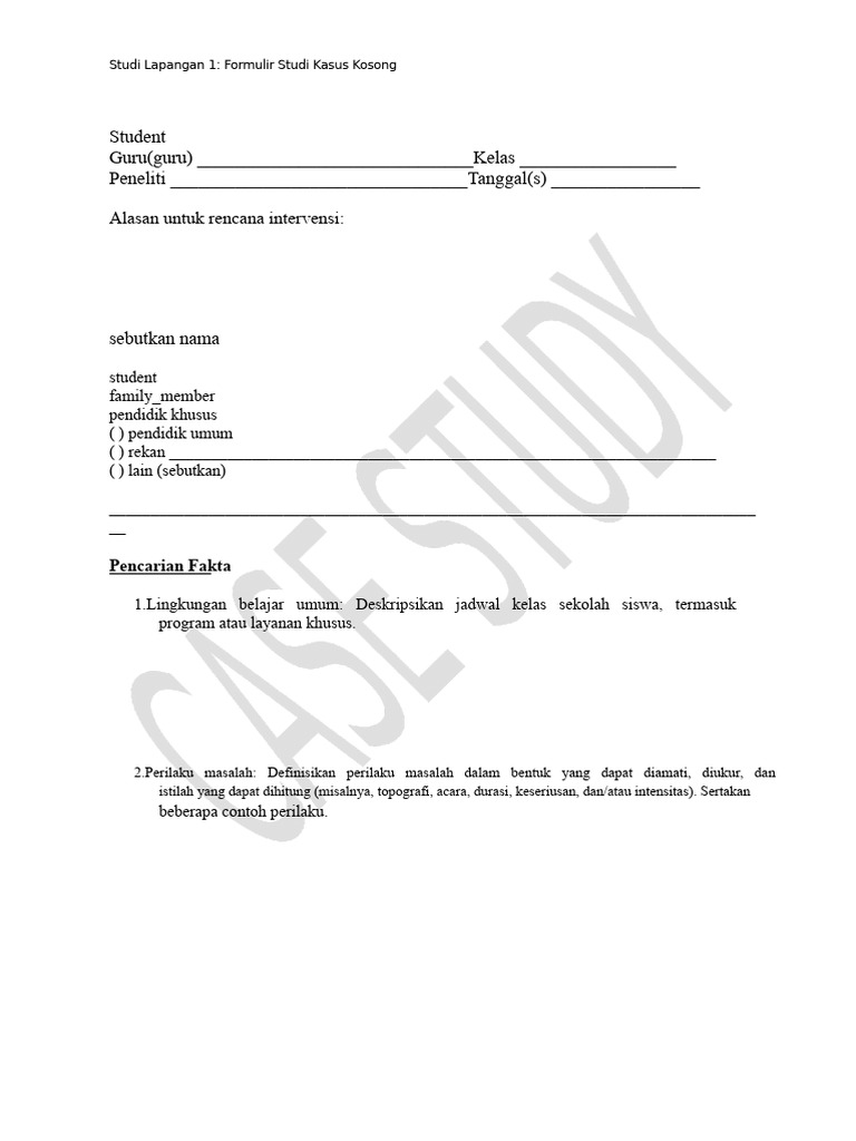 Formulir Kasus Studi Kosong | PDF