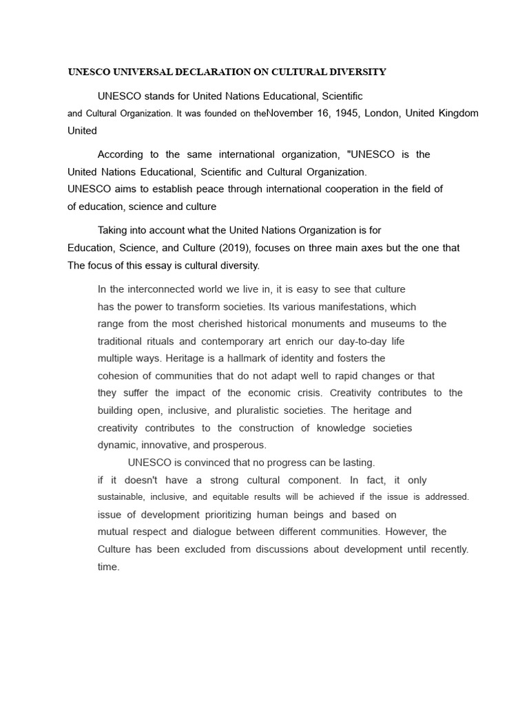 UNESCO's Cultural Diversity Declaration | PDF | Cultural Diversity ...