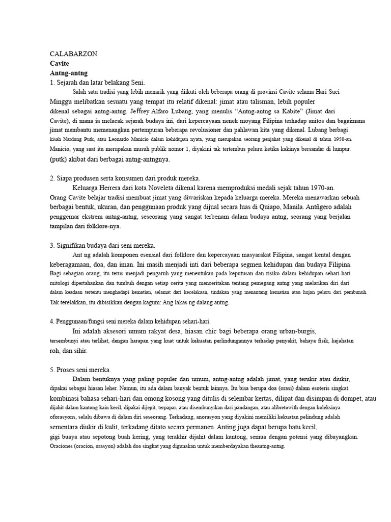 Seni Rakyat Calabarzon Dan Mimaropa | PDF