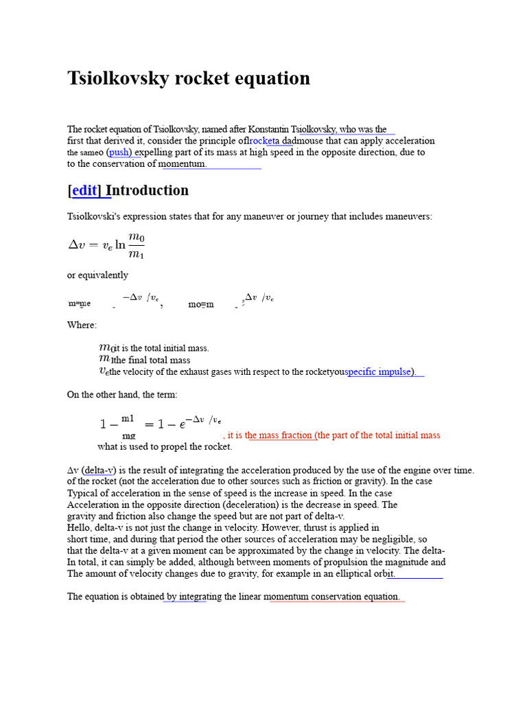 Tsiolkovsky's Rocket Equation | PDF | Rocket | Special Relativity