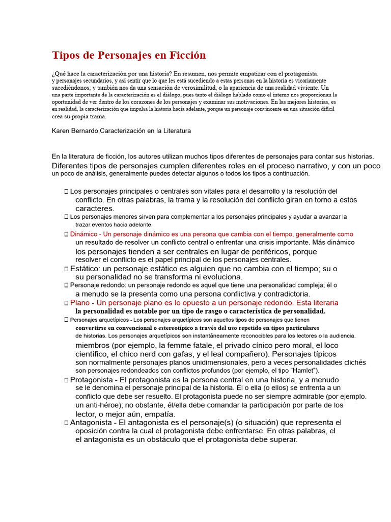 Tipos de Personajes en Ficción | PDF | Escritores | Romeo y Julieta