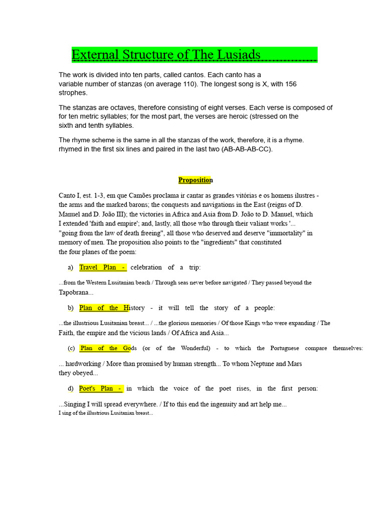 Structure and Themes of The Lusiads | PDF