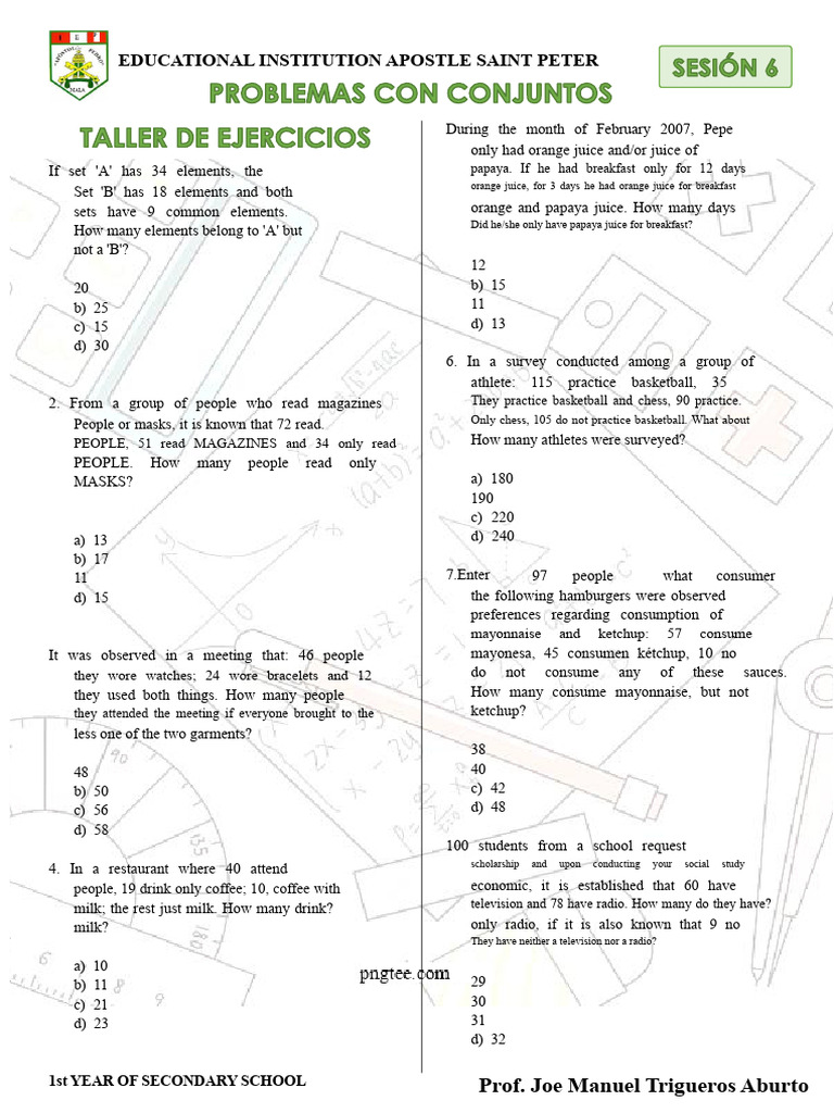 Sets - Problems With Sets - Session 6 | PDF | Candy | Foods