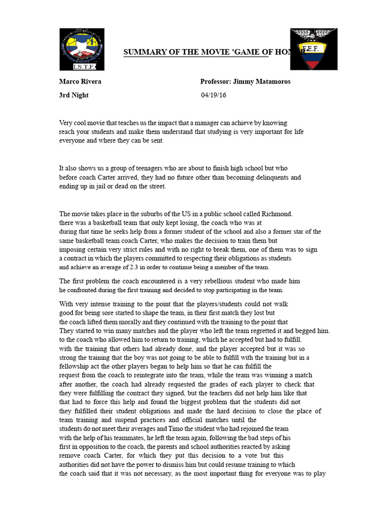 Summary Movie Honor Game | PDF