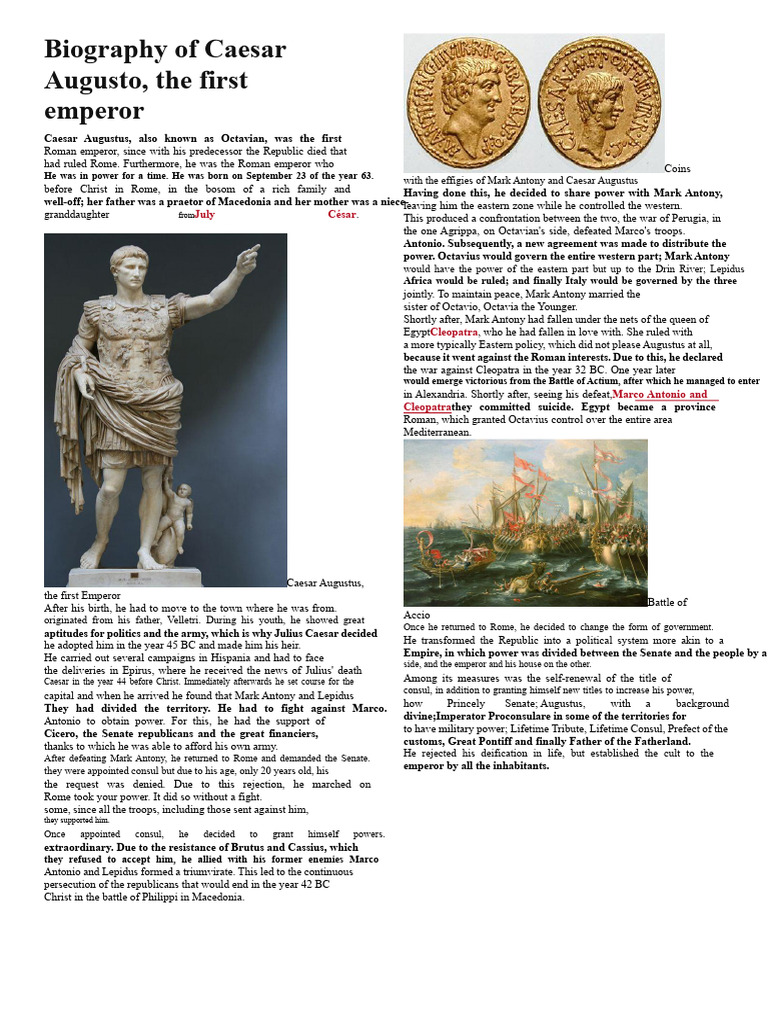 Biography of Caesar Augustus | PDF | Augustus | Mark Antony