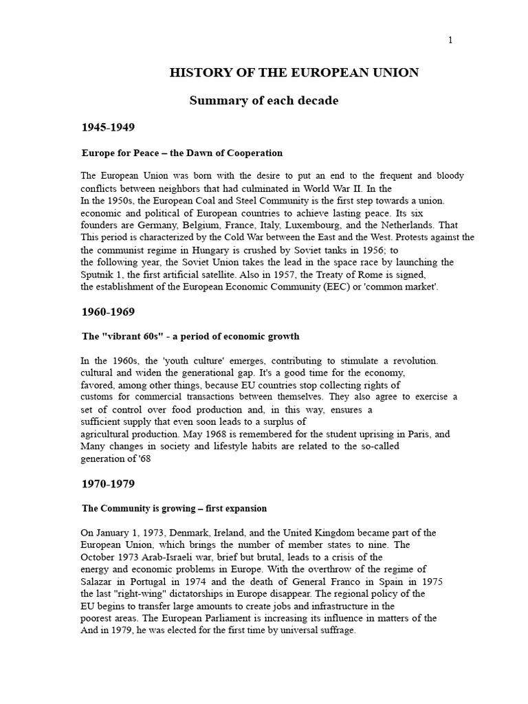 Timeline of European Union History | PDF | European Union | Euro