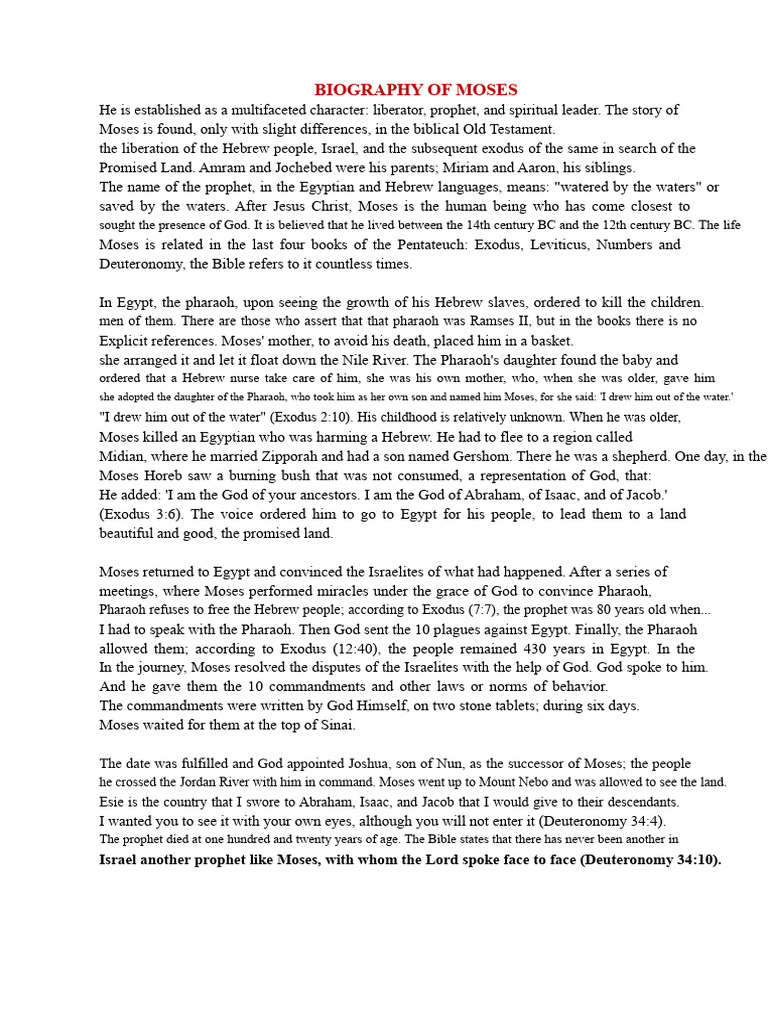 Biography of Moses and Joseph | PDF | Moses | The Exodus