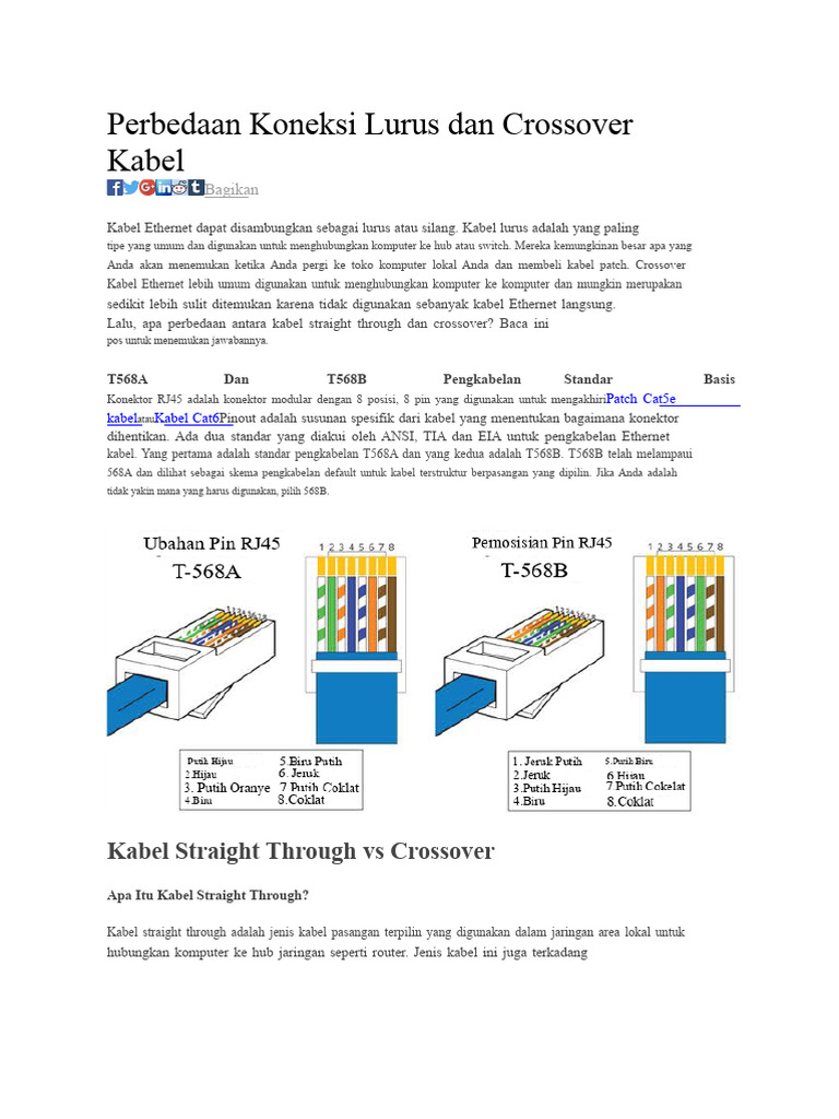 Perbedaan Kabel Straight Through Dan Crossover | PDF