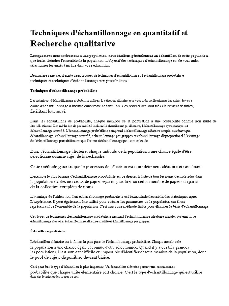 Techniques d'échantillonnage en recherche | PDF | Échantillonnage ...