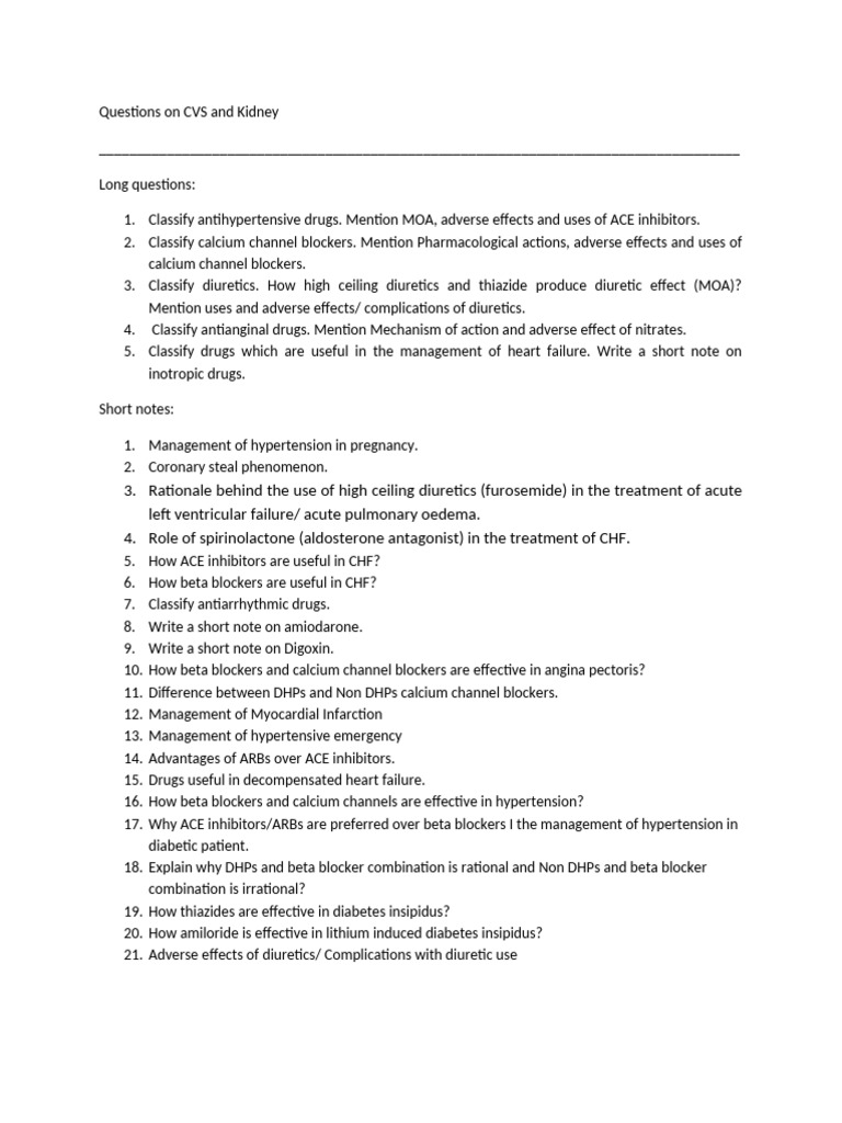 4final CVS Questionnarie | PDF | Heart Failure | Angiology