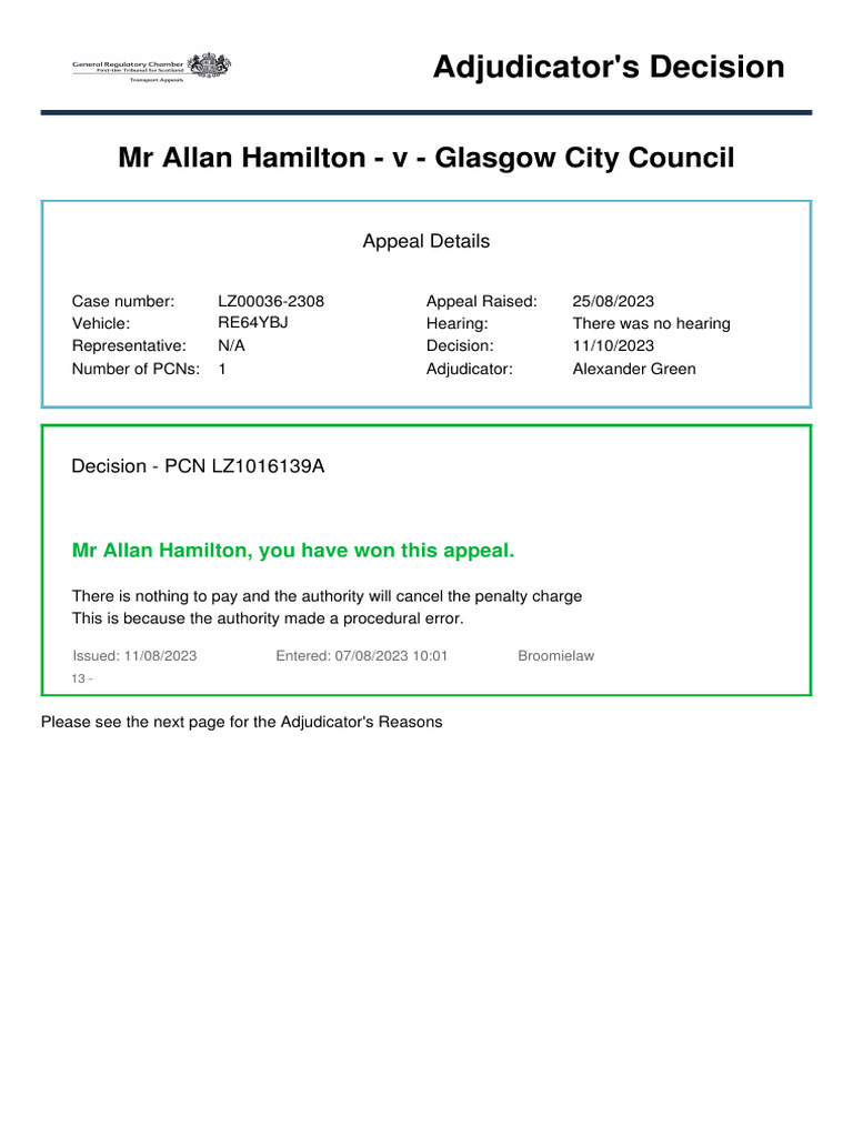 Allan Hamilton V Glasgow City Council (LZ00036-2308, 11 October 2023 ...
