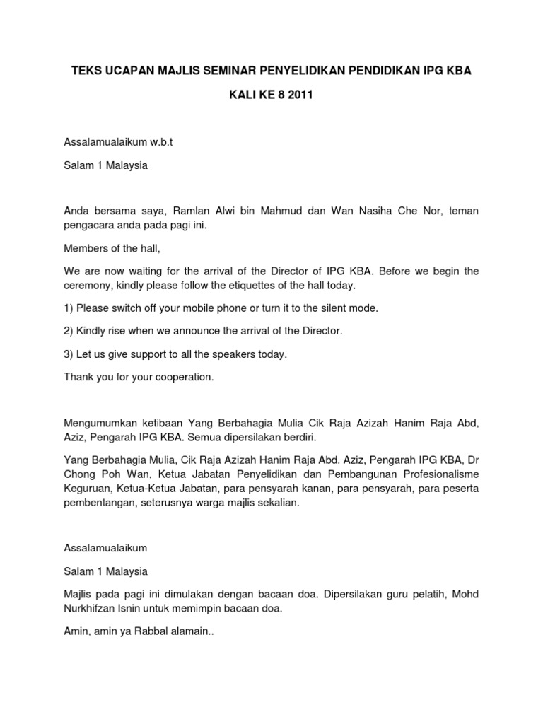 Teks Ucapan Majlis Seminar Penyelidikan Pendidikan Ipg Kba | PDF