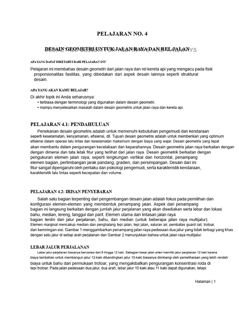 Desain Geometri Jalan dan Rel Kereta | PDF