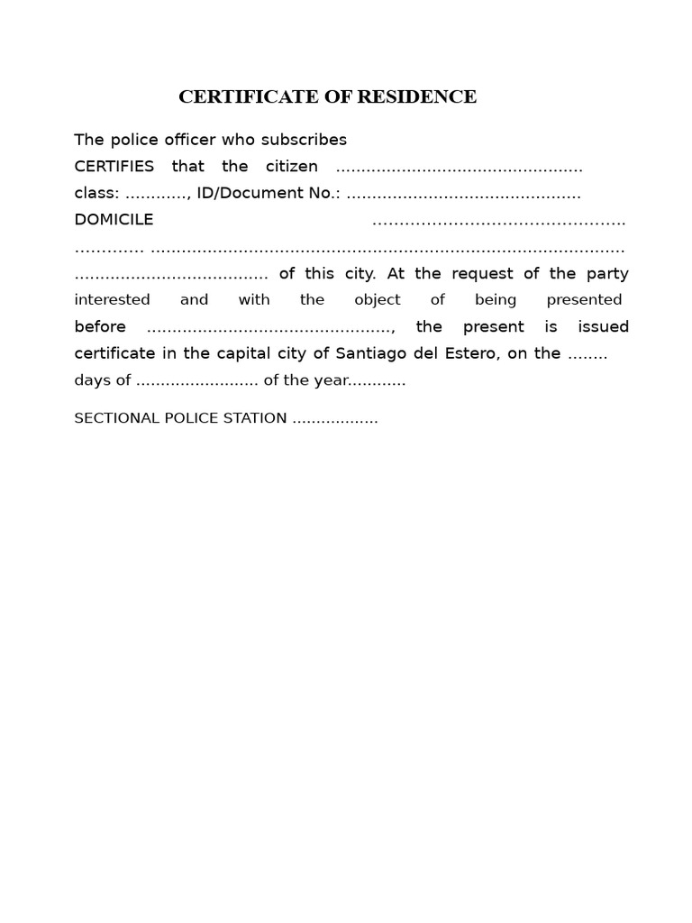 Residence Certificate | PDF