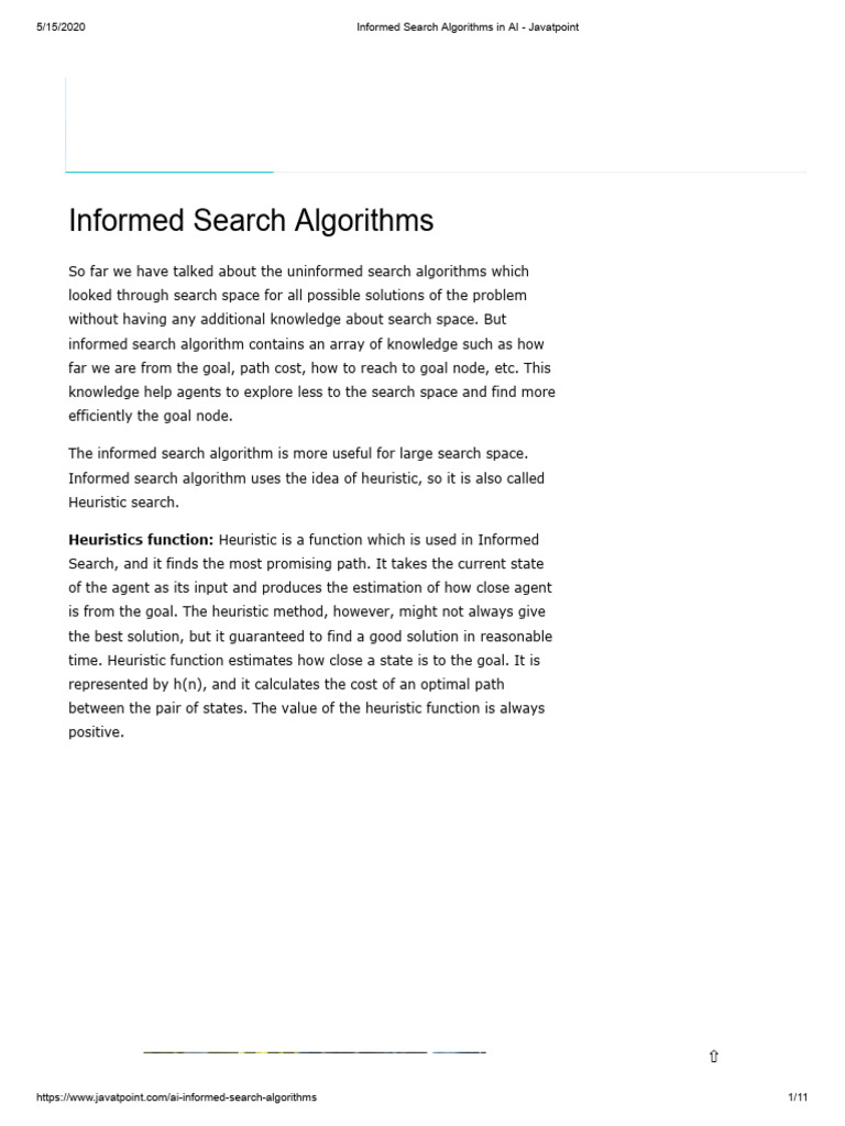 Informed Search Algorithms in AI | PDF | Theoretical Computer Science ...