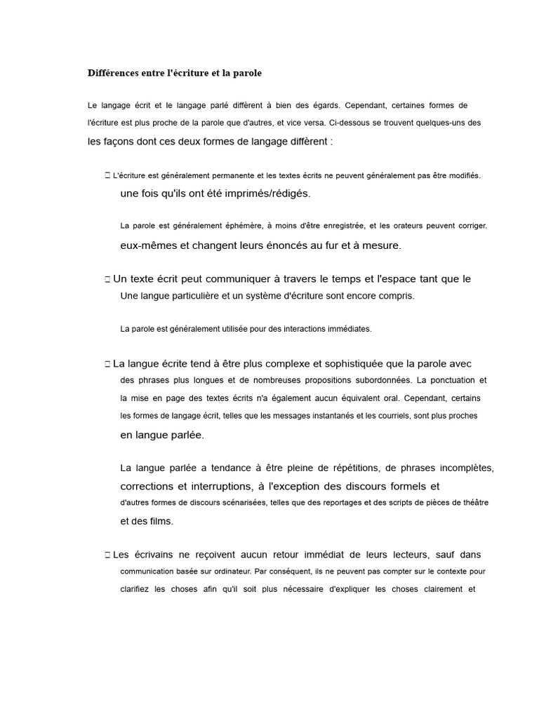 Écriture vs Parole : Principales Différences | PDF | Écriture ...