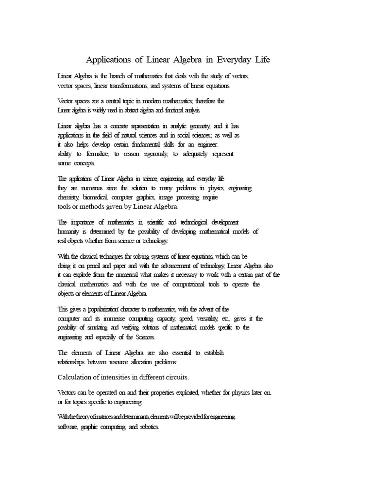 Applications of Linear Algebra in Everyday Life | PDF | Algebra ...