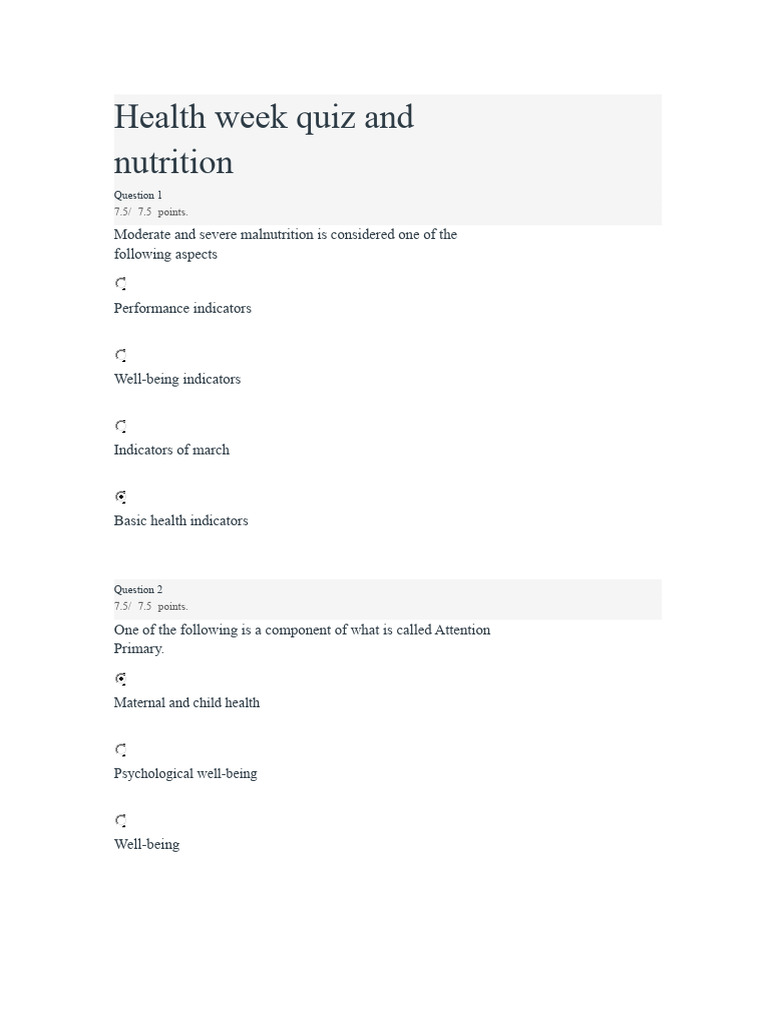 Health and Nutrition Week Quiz | PDF