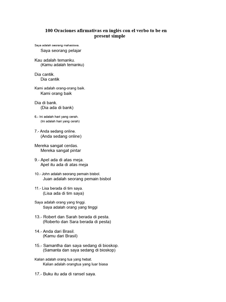 100 Kalimat Afirmatif dalam Bahasa Inggris | PDF
