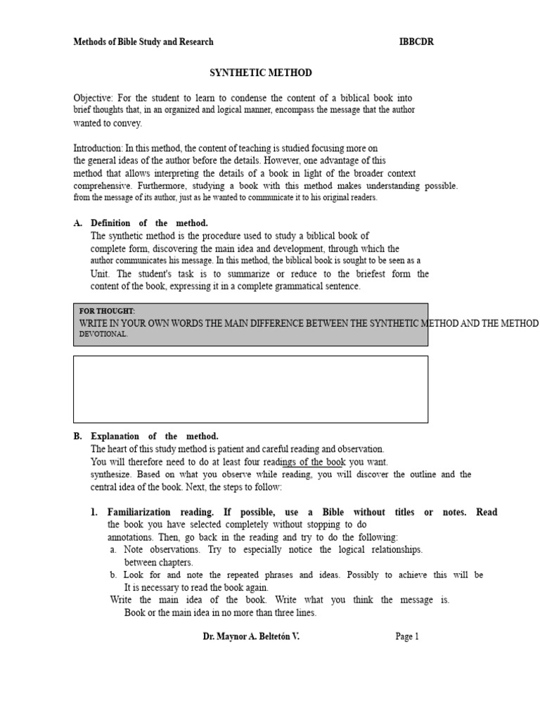 Synthetic Method | PDF | Bible | Thought